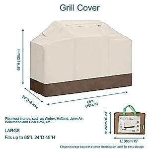 PHI VILLA 65" L x 24" D x 49" H Outdoor BBQ Grill Cover with Weather Resistant Fabric, Large Grill Cover Heavy Duty, Rip-Proof,UV-Resistant Medium