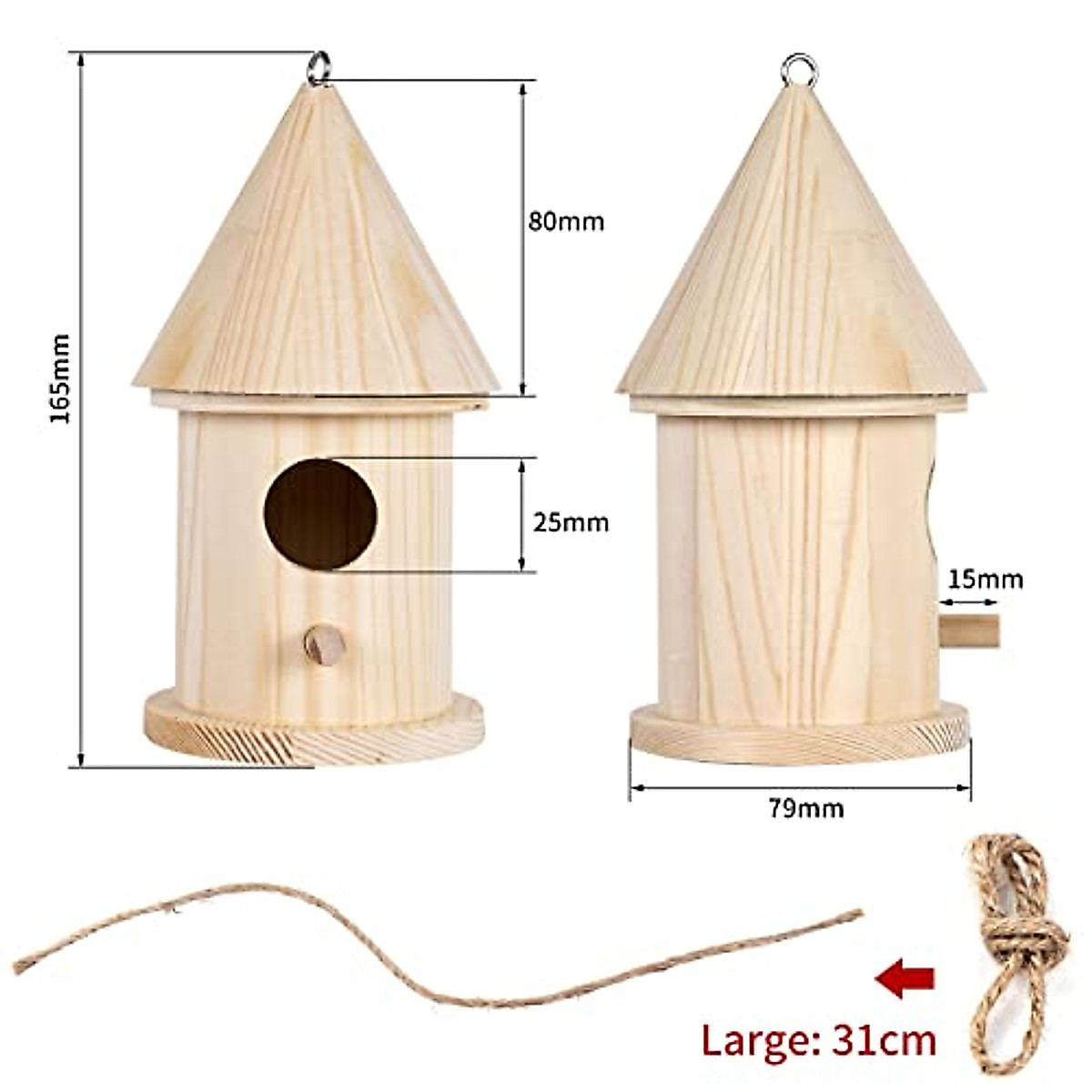 Bird Houses for Outside Hanging, 3pcs Natural Wooden Hummingbird Bird Houses for Outside for Nesting, Garden Patio Decorative for Swallow Sparrow Hummingbird Finch Throstl