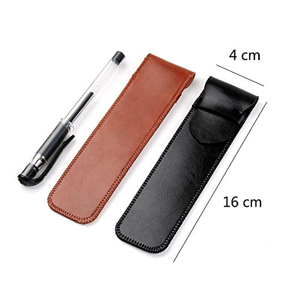 Daimay Leather Pen Case Holder Handmade Fountain Pen Pouch Soft Pen Protective Sleeve Cover for Ballpoint Pen, Stylus Touch Pen - Pack of 2 (Black & Brown)