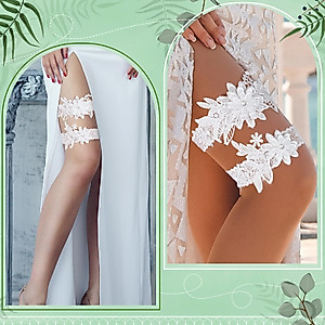 2 Pieces Wedding Garters for Bride Sexy Lace Leg Garter Belt Hand Sewn Faux Pearls Bride Garter Set(White)