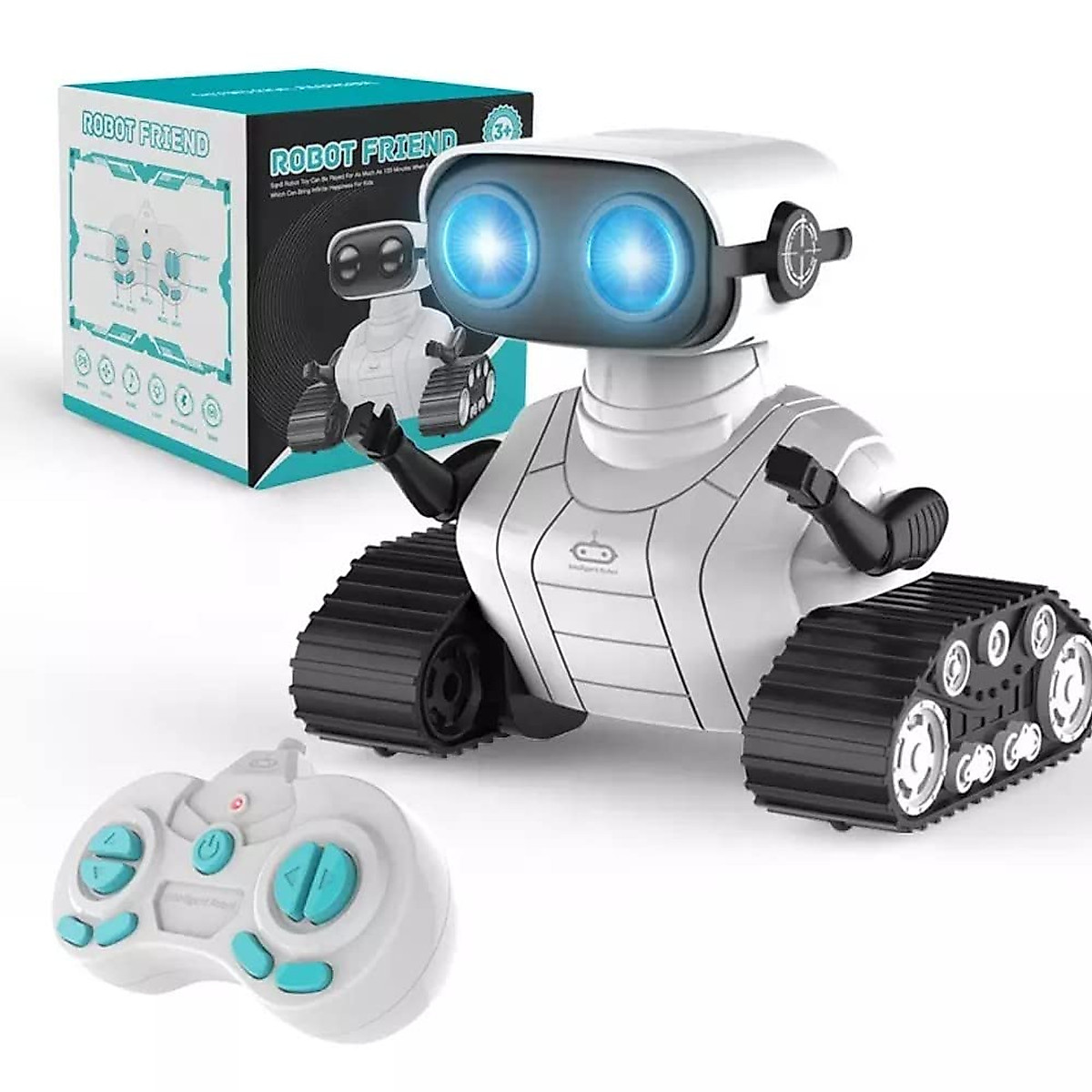 BOPTU Robot Toys, Rechargeable Robot Toy with Remote Control, Music, LED Eyes, Dance Moves, Flexible Head and Arms, Smart Sensing for Kids Boys Girls