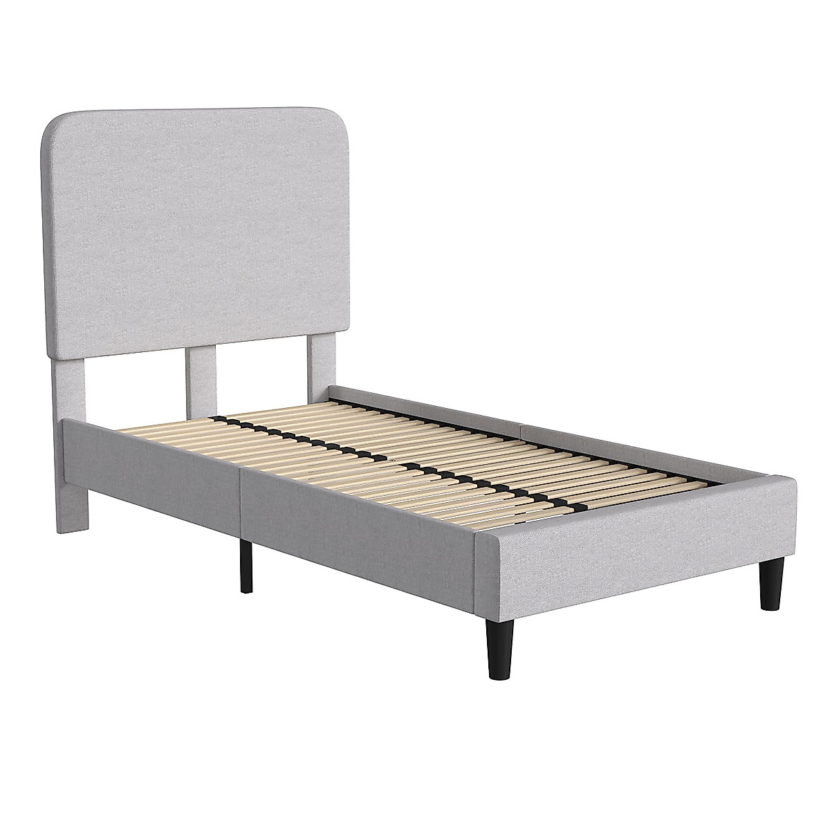 Flash Furniture Addison Platform Bed - Light Grey Fabric Upholstery - Twin - Headboard with Rounded Edges - Wood Slat Support - No Box Spring or Foundation Needed