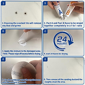 Tile Repair Kit, Ceramic Tile Repair Kit(White), Floor Cracked Tile Repair Filler - Quickly Fix Tile Chips, Cracks with Super Strong Adhesion for Porcelain, Ceramic, Acrylic, Fiberglass, Enamel