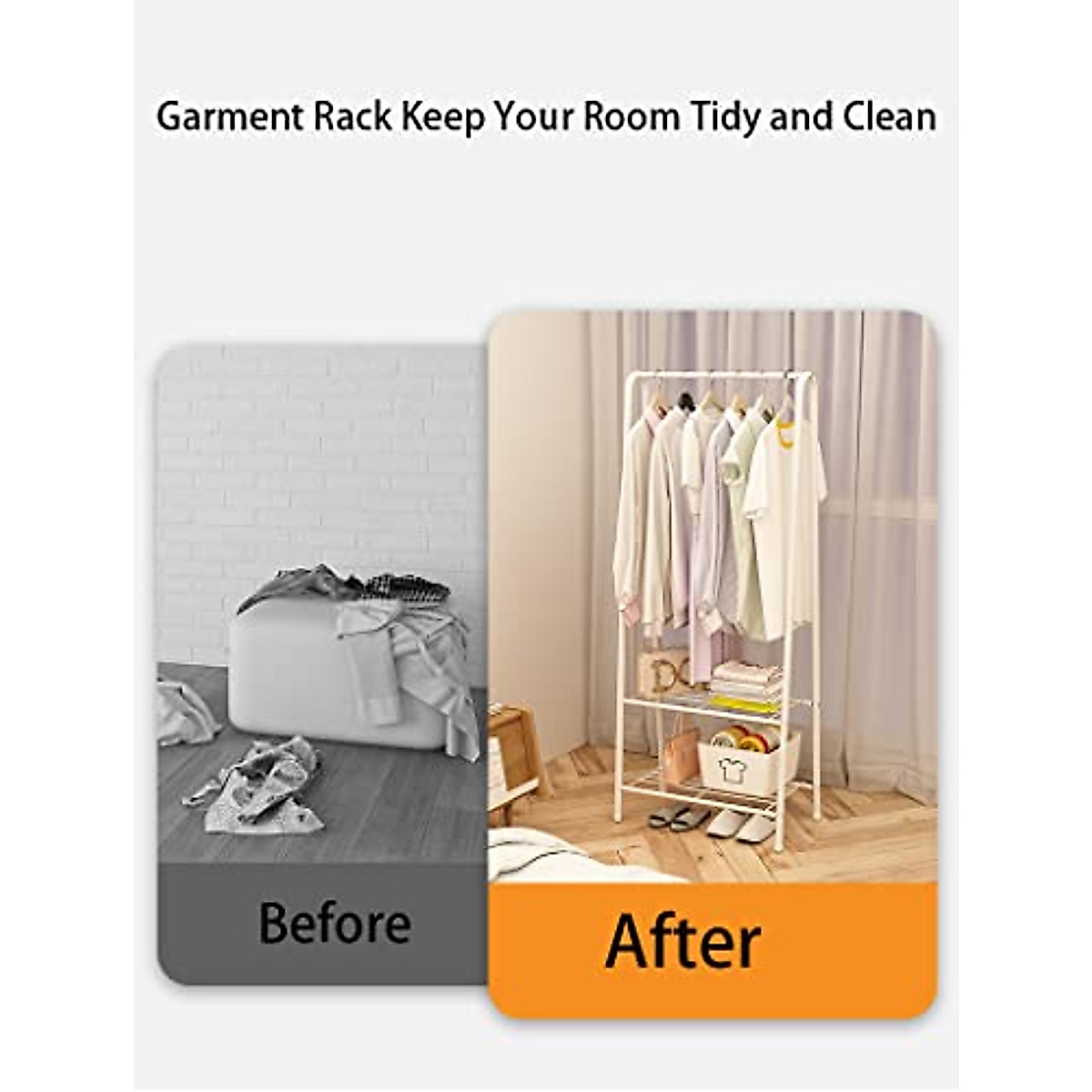 WEASHUME Clothes Rack with 2-Tier Metal Bottom Shelves Portable Garment Rack Double Rod Coat Rack for Bedroom Hanger Clothes ,Shoes Rack White