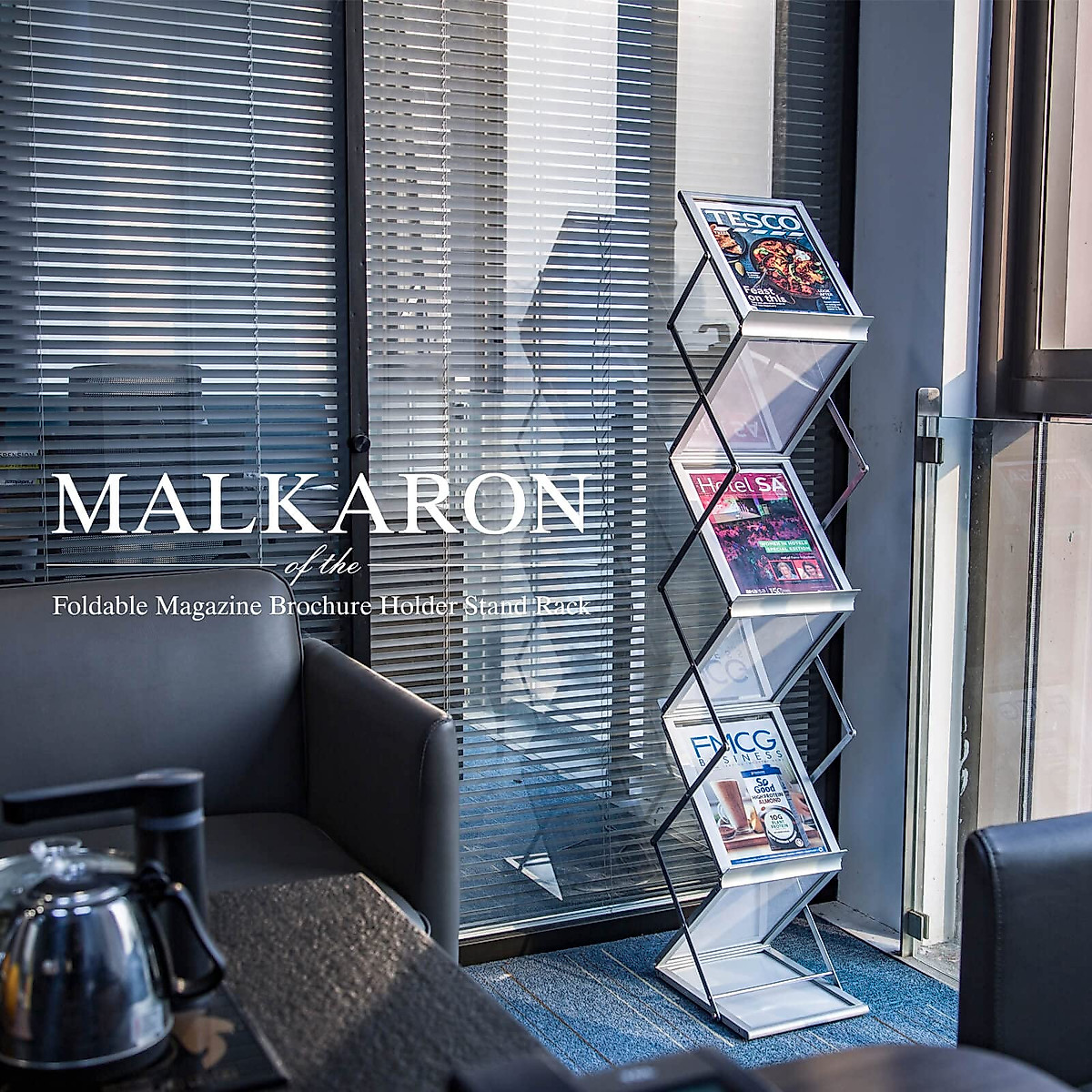MALKARON Foldable Magazine Rack Brochure Display Stand Holder Catalog Literature Display Rack with Portable Oxford Carrying Bag for Office Trade Show Exhibitions Retail Store (6 Pockets Silver)