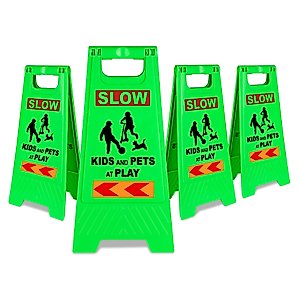XPCARE 4 Pack Kids Playing Sign for Street, Children at Play Safety Sign with Reflective Tapes,Caution Slow Down for Street,Kids and Pets at Play Warning Sign