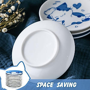 6 Pieces Soy Sauce Dish Japanese Small Cat Plates Set Ceramic Cute Cats Design Appetizer Dessert Sushi Salad Small Plate 3.94 x 0.8 Inches