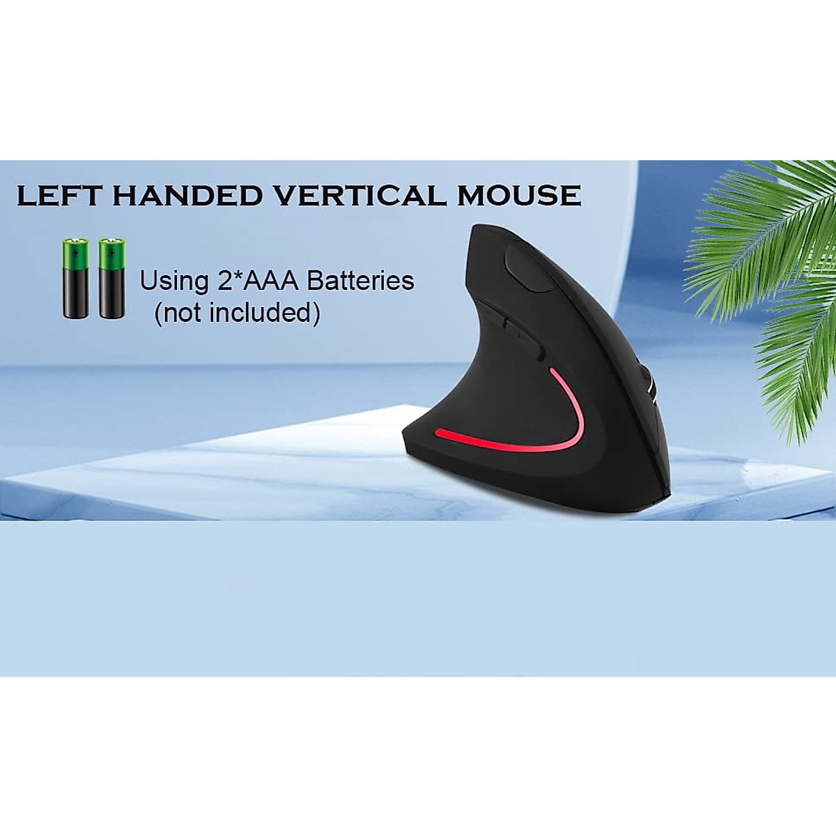Wireless Mouse Ergonomic Vertical Left-Handed Mouse Ergo LED Light High Precision Optical Cordless Lightweight Left Hand Mice Women Men Gift for PC Computer Laptop Mac Office,1600 DPI,Side Buttons