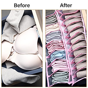 3pcs Underwear Organizers and Storage Baskets for Clothset Drawers, 6,7,11 Grids Wardrobe Clothes Organizer, Portable Clothing Storage Bins Containers for Bra,Underpants,Socks,Jeans,Scarf,Gray (WHITE)