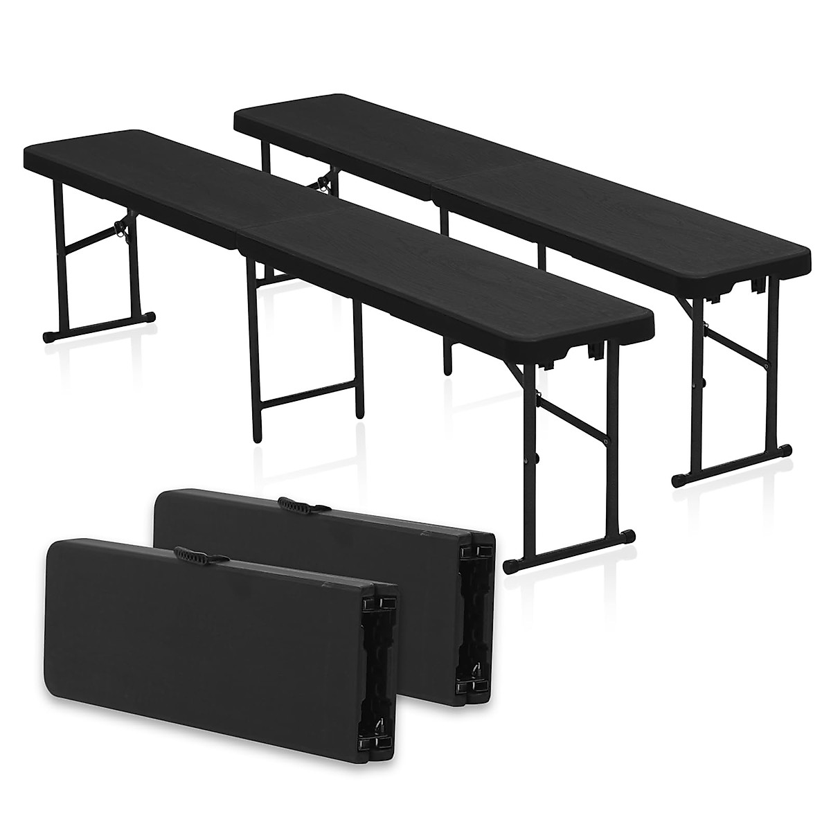 AJP Distributors 2 Pack 6 Foot Portable Plastic Folding Bench 6FT 72" Half Foldable Heavy Duty Seat w/Carry Handle - Indoor Outdoor Backyard Camping Picnic BBQ Party Wedding Dining Event Meeting Black