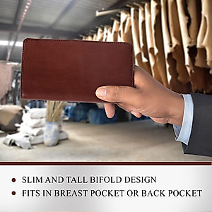 Tony Perotti Men's Leather Checkbook Long Wallets - Italian Bifold with Card Holders, Pockets, ID Window - Eco-Friendly Vegetable-Tanned Full Grain