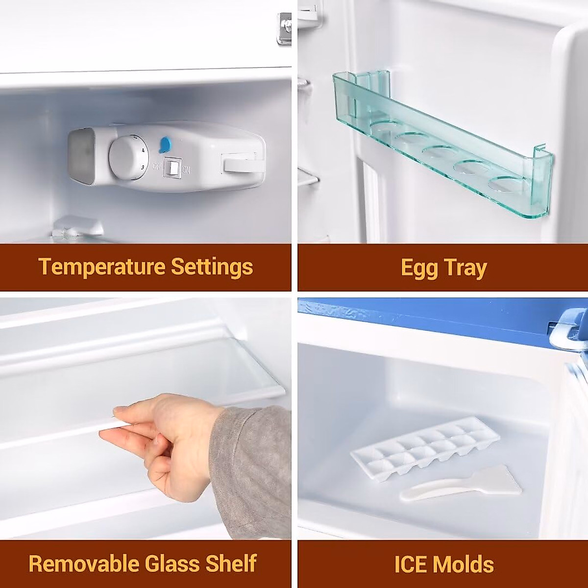 OOTDAY Retro Mini Refrigerator, 4 Cu. Ft. Small Fridge with Freezer, 2-Door Retro Compact Refrigerator with Adjustable Thermostat,Removable Shelves for Bedroom,Kitchen,Office,Dorm(Blue)