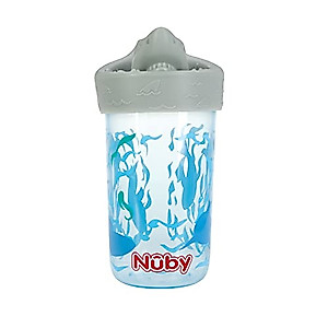 Nuby No Spill 3D Character Sippy Cup with Soft Touch Flo Silicone Top, 12 Ounce, Shark (Prints May Vary)