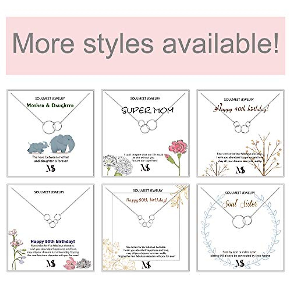 SOULMEET 50th Birthday Gifts Necklace for Women, Sterling Silver Five Circles Necklace for Her 5 Decades Jewelry Gift 50 Years Old