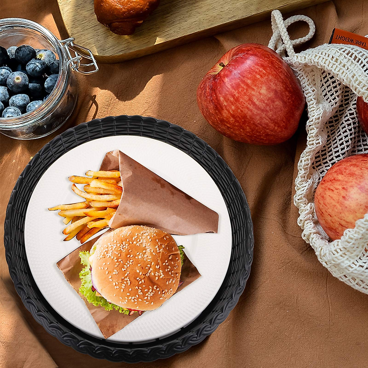 Fasmov 24 Pack 9" Paper Plate Holder, Reusable Plate Holder for Paper Plates, Woven Plastic Paper Plate Holder, Reusable Paper Plate Holder, Black