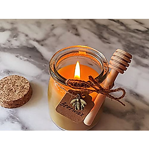 Bekker's Candles Beeswax Jar Candle 100 Percent Pure Beeswax in Glass Container 30 Hours Light Honey Aroma 7 oz, Yellow