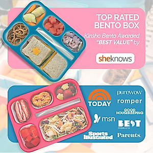 Bento Lunch Box Kids & Adult: Leakproof Lunch Containers for Boys & Girls with 6 Compartments - School, Daycare, Meal Planning Portion Control Container, BPA-Free Boxes, Utensils, Blue & Pink Set