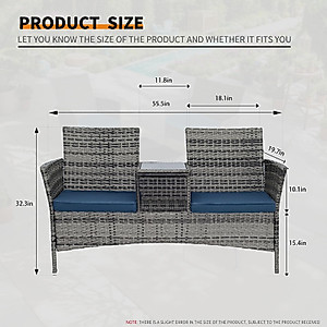 Generic 2-Seater Outdoor Patio Lounger Set with Coffee Table Durable 2-Person Outdoor Furniture - Ideal for lawn gardens, patios, balconies - Weather-resistant and low-maintenance, Gray-blue