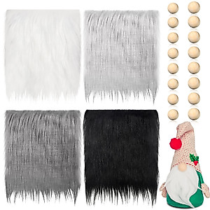 24 Pcs Faux Fur Square Fabric for Gnomes Beards Wooden Balls Patches Shaggy Chair Seat Cover Cushion Wood Balls DIY Graduation Supplies for Craft Decor (Grey, White, Black, Grey White)