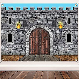 Tranqun Medieval Party Decorations Medieval Castle Backdrop Knight Decorations Castle Wall Backdrop Keepers of The Kingdom Decorations for Medieval Themed Party Supplies(6.5 x 9.2 ft)