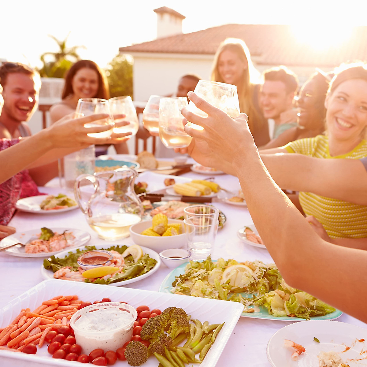 Oggi Unbreakable Wine Glasses, Set 6 - Elegant Reusable Plastic Wine Cups, Stemless Wine Glass Tumbler Design, Shatterproof Plastic, Ideal for Indoor and Outdoor Use, Recyclable - 12oz / 350ml