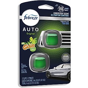 Febreze Car Vent Clip Air Freshener, Odor Eliminator for Up to 30 Days Freshness, 2 Clips (Gain)