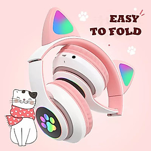 Cute Cat Headphone with Wireless BT Noise Cancelling Microphone & LED Lights- Black