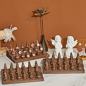 Juexica Wood Ring Display, 4 Pcs Ring Display Stand, 18 Fingers Ring Holder, Wood Jewelry Display for Ring Organizer Show Storage, Brown