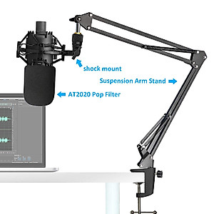 YOUSHARES AT2020 Microphone Stand with Pop Filter and ShockMount Compatible with Audio-Technica AT2020 AT2020USB+ AT2035