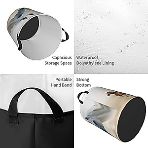 White Horse Running Horses Large Laundry Hamper With Handle Foldable Durable Laundry Basket Organizer Storage Bin Dirty Clothes Bag Hamper For Bedroom Nursery Bathroom