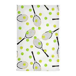 Oyihfvs Tennis Balls and Rackets Seamless On White Set of 6 Polyester Kitchen Dish Towel, Dishtowels Waffle Dishcloths, Hemmed Napkin Hand Bar Tea Towels with Hanging Loop, Multi 20, 28x18 inches