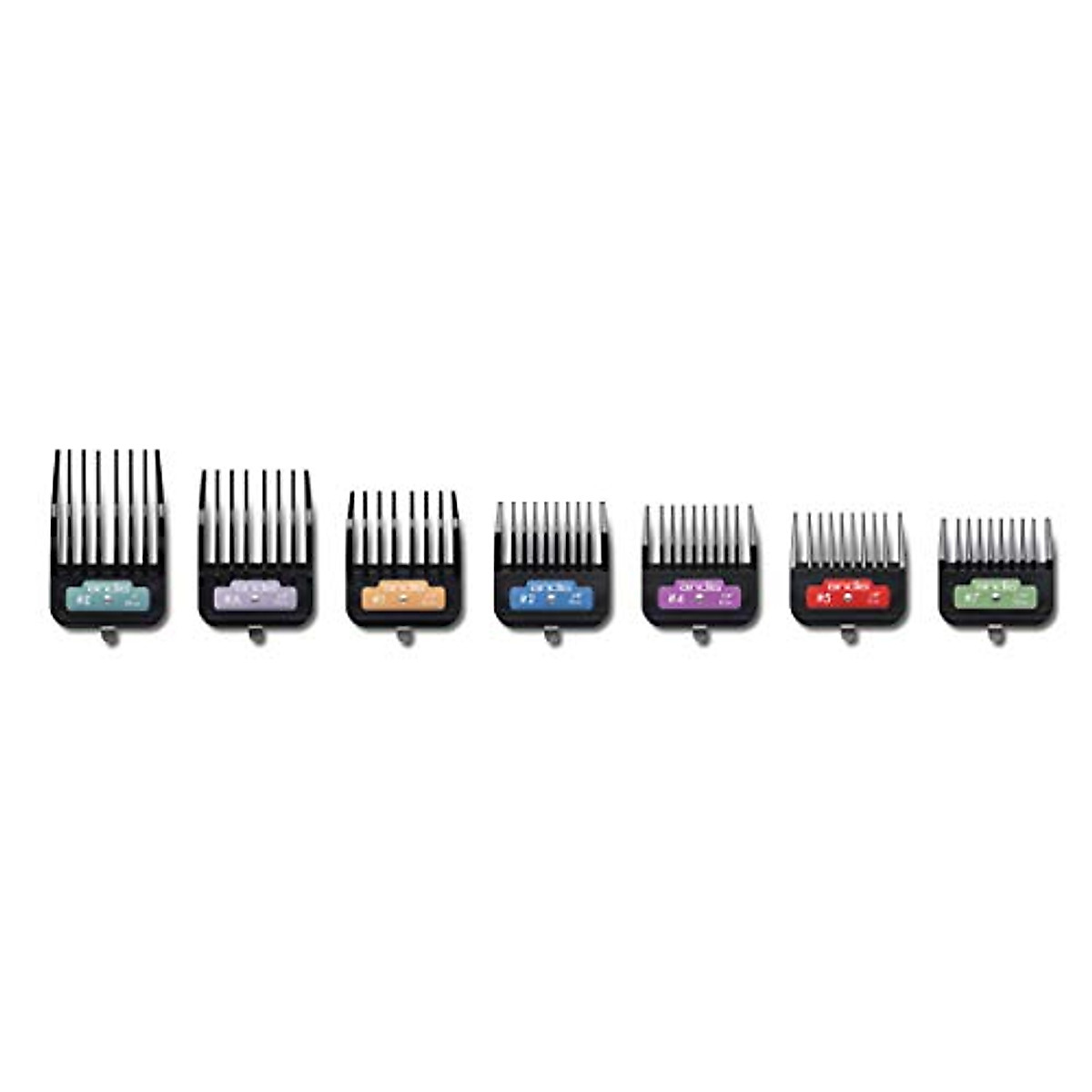 Andis 33655 Premium Clip Animal Comb Set – Built with Plastic, Includes 7 Color Coded Combs of Different Sizes, Metal Clip to Attach Comb - Fits Ultra Edge & Ceramic Edge Blades, Multicolor