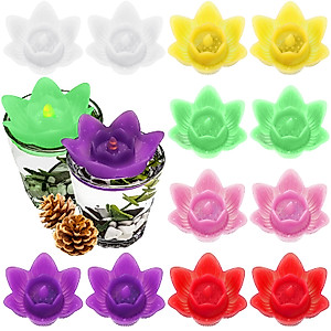 6 Colors Lotus LED Candle Floating Candle Lights Up When It Meets Water Battery Powered Flameless Candle Light Waterproof Night Light for Festival Wedding Home Garden Pond, 12 Pieces