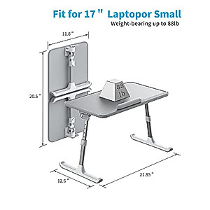 SAIJI Leather Laptop Bed Tray Table, Adjustable Laptop Stand with Removable Stopper, Portable Lap Desks with Foldable Legs, Notebook Stand Breakfast Reading Desk for Sofa Couch(Medium,Gray)