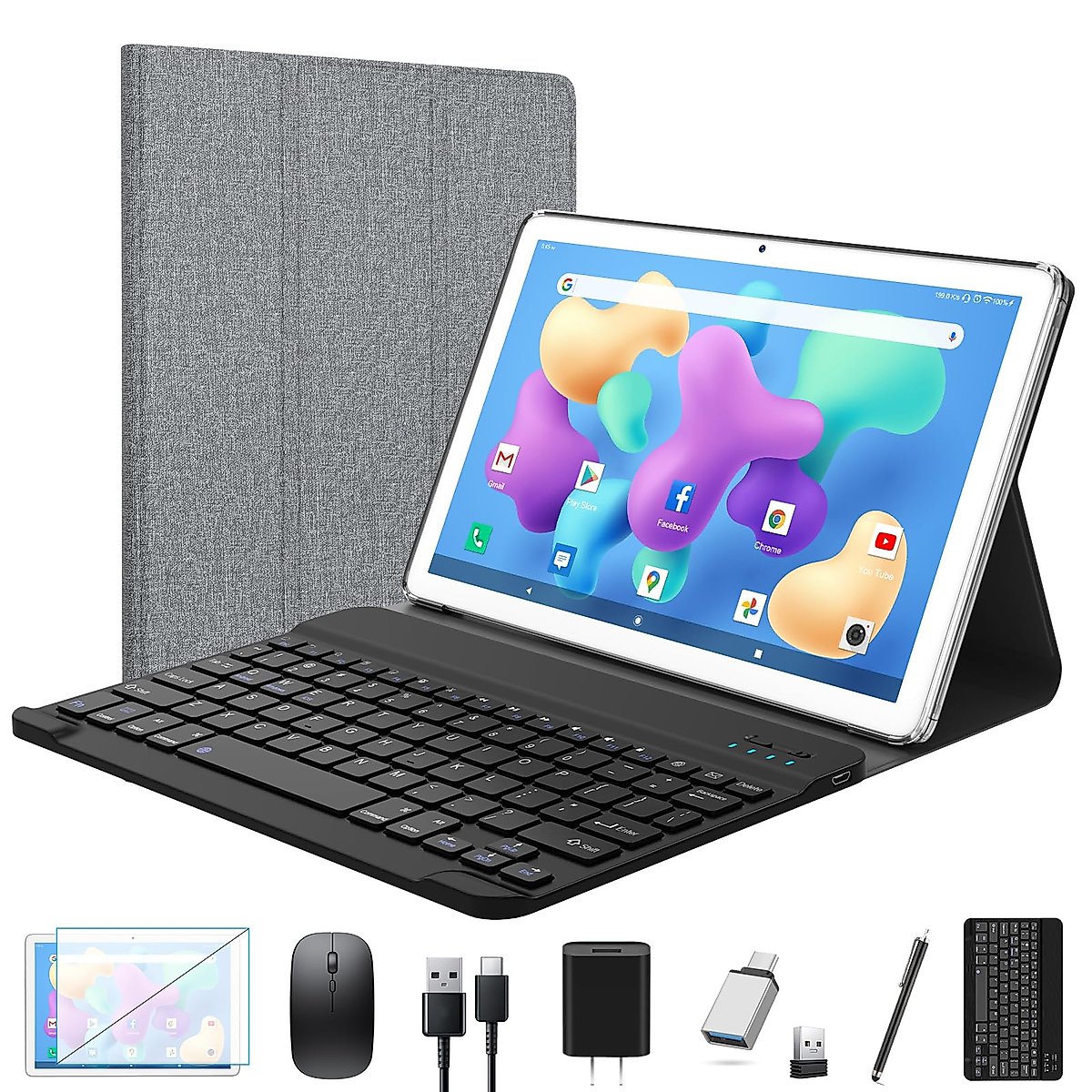 Tablet 2025 Latest Android Tablet 10 inch, Octa-Core 5G WiFi Tablet with Keyboard, 128GB + 8GB + 1TB Expandable Storage, Large Touch-Screen Tablet, 13MP Dual Camera/Bluetooth/GPS/HD Display/Mouse/Case