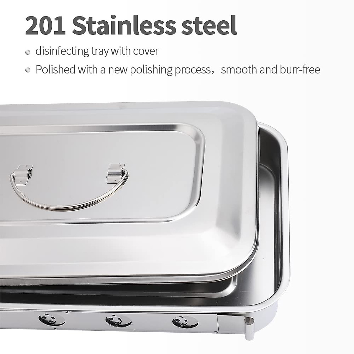 201 Stainless Steel Surgical Tray - Professional Dental Instrument Tray Medical Disinfection Dish with Lid & Recessed Handle Grip