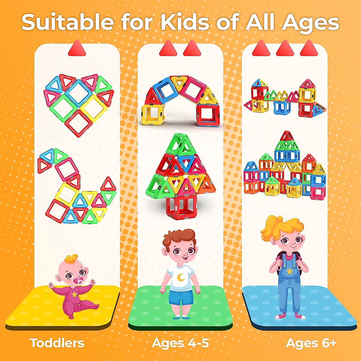 idoot Magnetic Building Tiles Blocks Toys for Kids, Educational STEM Toys Gifts-Starter Set for 3+ Year Old Kids Toddler Activities