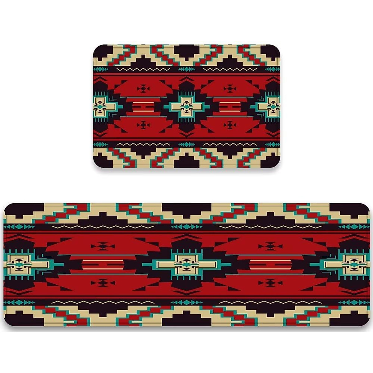 Rustic Southwestern Native American Kitchen Rug Sets 2 Piece with Runner Aztec Tribal Abstract Geometric Navajo Ethnic Vintage Kitchen Rugs and Mats Washable Bath Mat Non Slip Bedroom Area Carpet