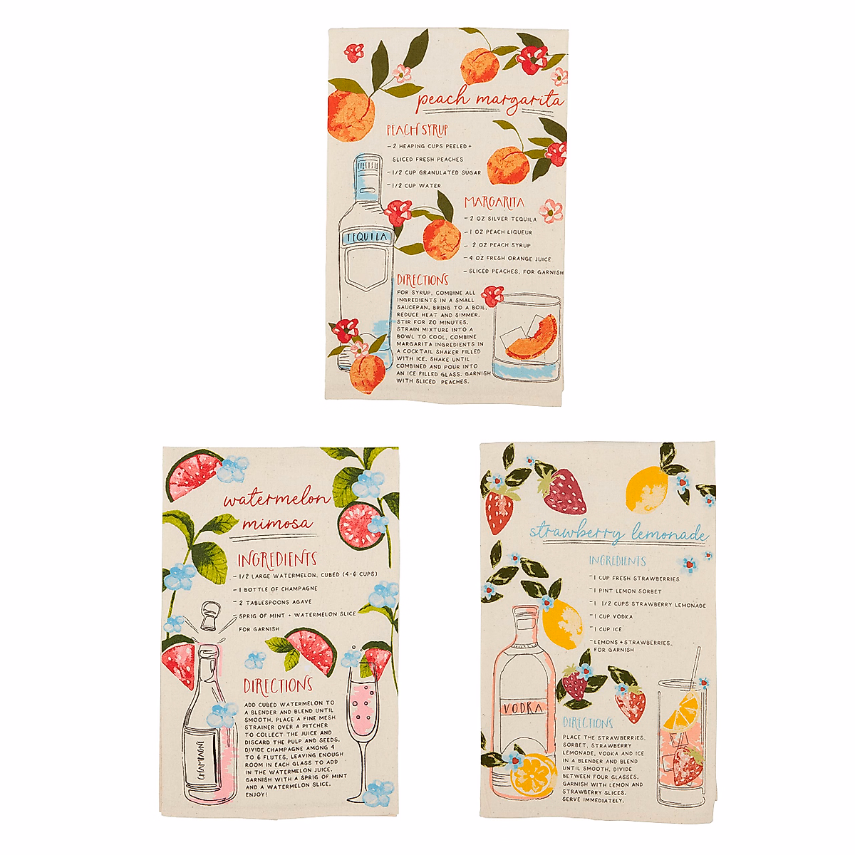 Mud Pie Peach Drink Recipe Towels, 26" x 16 1/2"