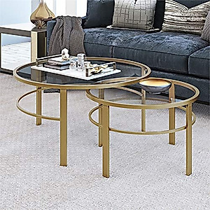 Henn&Hart Round Nested Coffee Table in Brass, Coffee Table coffee tables for living room, studio apartment essentials