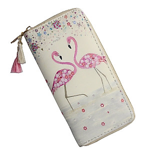 Timlee Cute Unicorn Long Wallets Pink Flamingo Wallets With Tassels Long Purse Girls Christmas Gift(Flamingo)