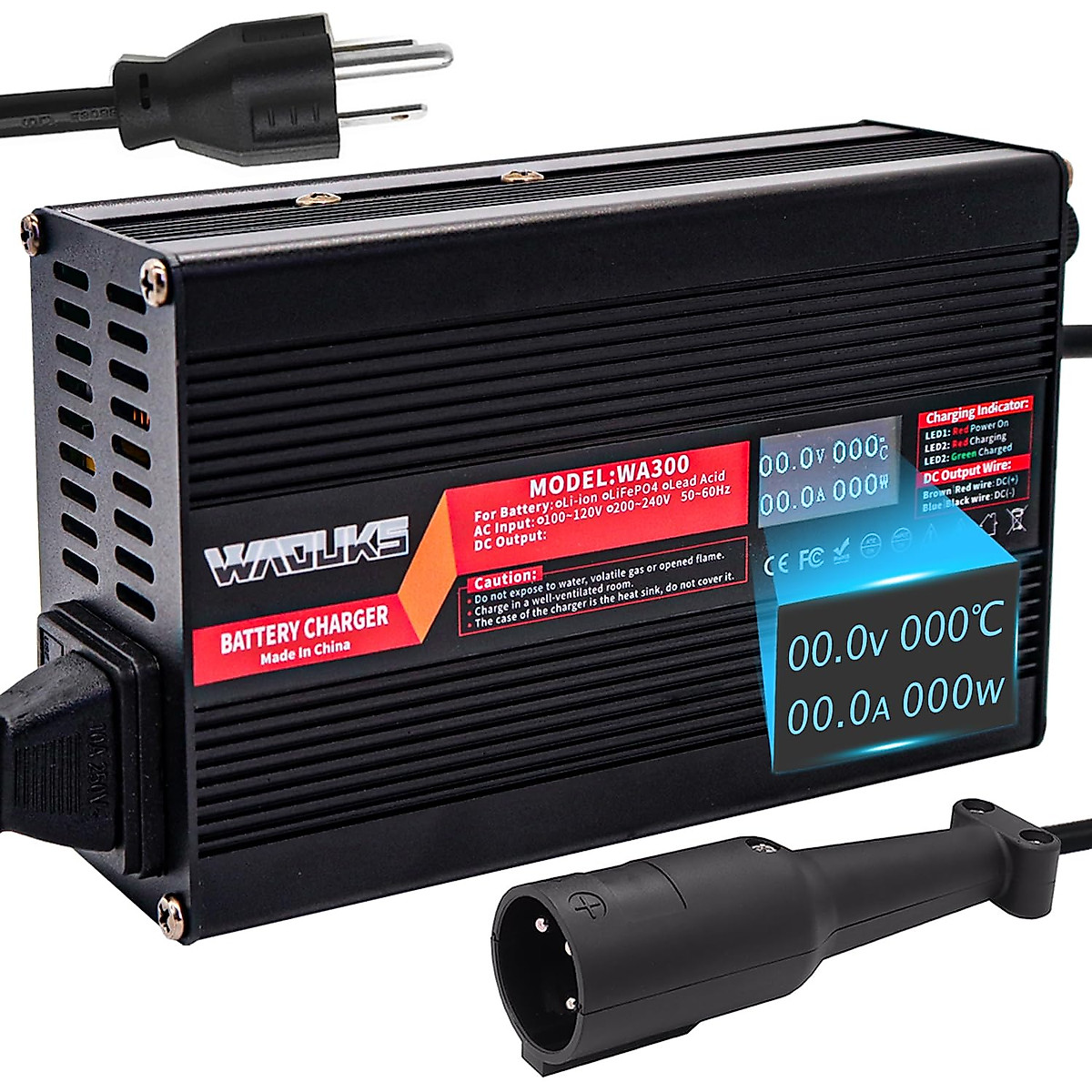 48V 5A Lead Acid Battery Charger with OLED Display 48 Volt 5 Amp for Club Car Golf Cart Battery Charger with Club Car Type 3-Pin Round Charger Plug