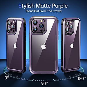 Meifigno Rainbow Series for iPhone 14 Pro Max Case with Aluminum Frame & 3X Shockproof Bumper & Clear Back, [3X Military Grade Drop Protection], Protective Phone Case iPhone 14 Pro Max, Lavender