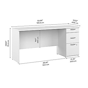 Bestar Logan Computer Desk with Drawers in Pure White, 65W