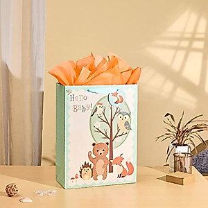 SUNCOLOR 16.5" Extra Large Gift Bags for Baby Shower with Tissue Paper(2 Pack, Hello Baby!)