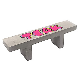 Concrete Fingerboard Bench, Full Color Teak Tuning Logo Graphic - 7" Long, 1.5" Wide, 2" Tall - 1:12 Scale - Teak Tuning