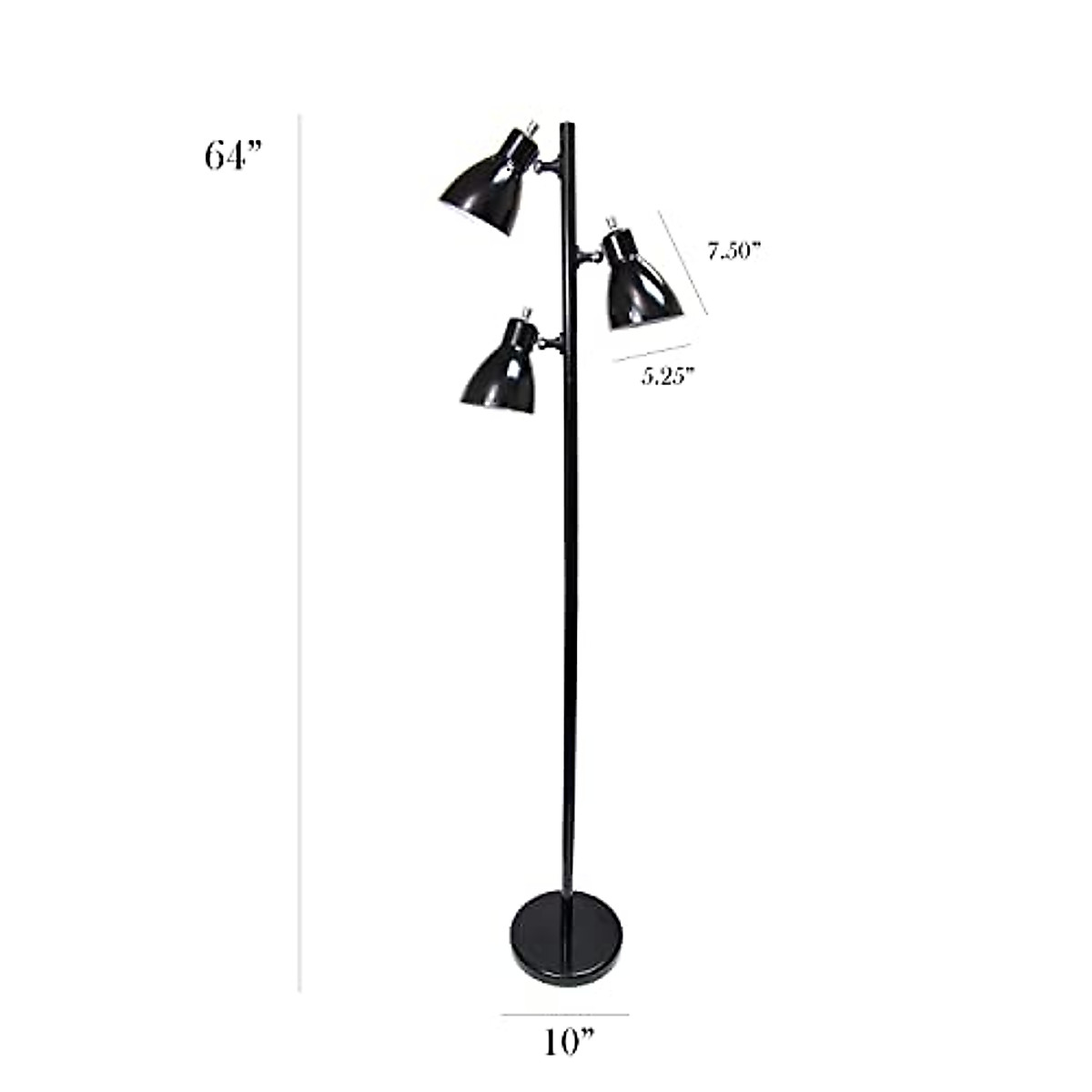 Simple Designs LF2007-BLK Metal 3 Light Tree Floor Lamp, Black