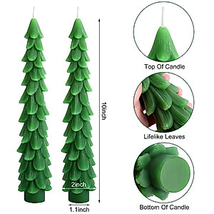 EBaokuup 4 Pcs Christmas Tree Taper Candles-10 Inches Unscented Tree Shaped Taper Candles-Green Christmas Decorative Tree Candles for Home Wedding Decor Holiday Gifts