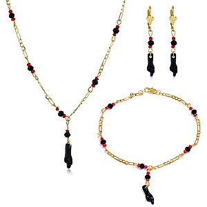 Caiyao Black Azabache Hand Figa Charm Stainless Steel 18K Gold Plated Link Chain Necklace Bracelet Evil Eye Amulet Protection Unisex Jewelry for Women Men-black