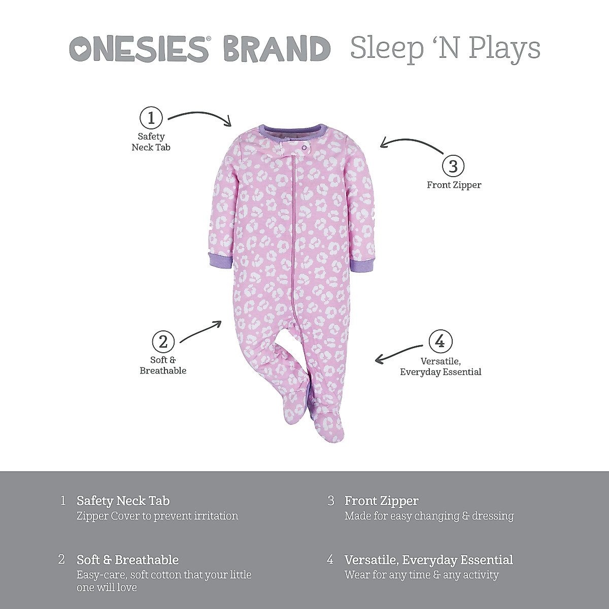 Onesies Brand Baby Girl's 4-Pack Sleep 'N Play Footies Multi Pack, Rainbows, 6-9 Months
